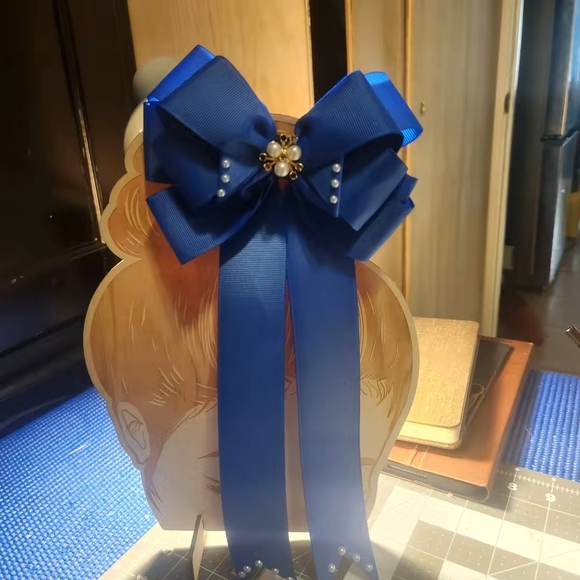 Accessories | Elegant Blue Hair Bow With Pearl Accents | Poshmark